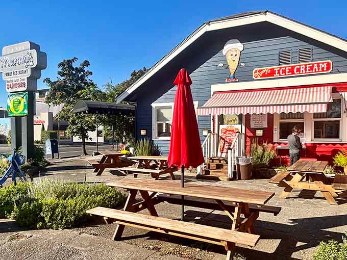 That blue building with the ice cream cone on top isn't just charming, it's your new happy place.