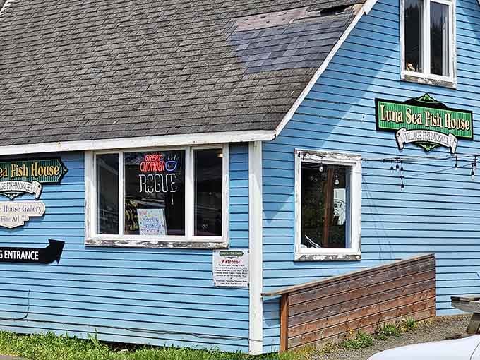 That bright blue exterior isn't whispering its presence; it's practically doing a happy dance on Highway 101.