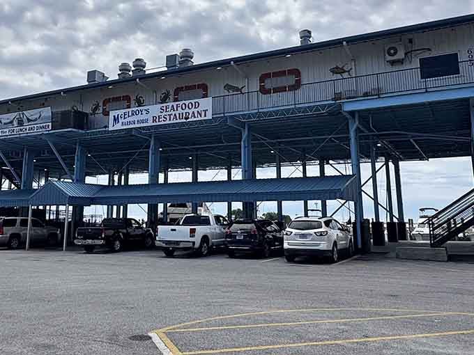 McElroy's stands tall on its stilts like a coastal sentinel, offering both shelter below and seafood treasures above &ndash; Gulf Coast ingenuity at its finest.