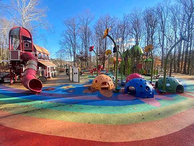 This kaleidoscope of play equipment looks like Dorothy's dream after eating too much Kansas comfort food.