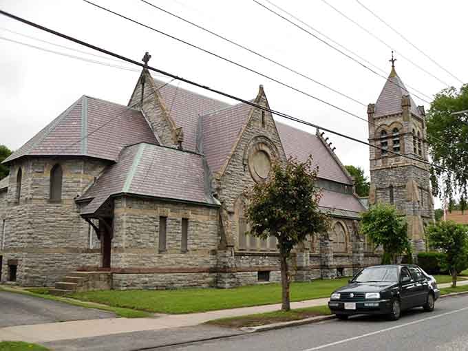This stunning stone church stands as a testament to craftsmanship from an era when buildings were built to last.