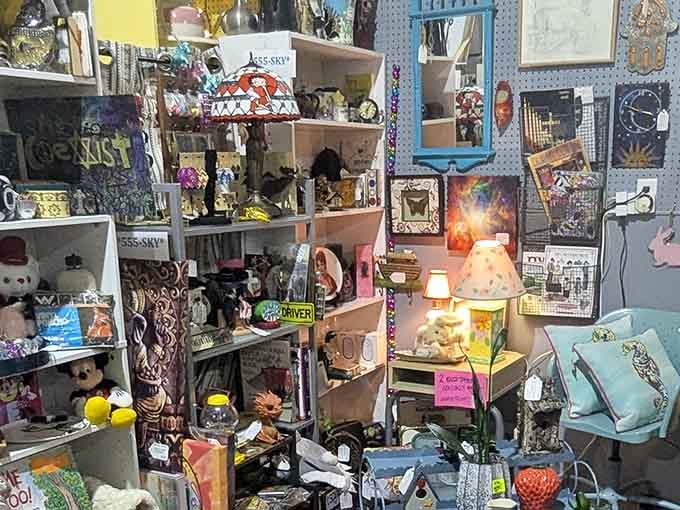 Every inch tells a story in this colorful corner booth. Spot the "DRIVER" sign – perfect for anyone whose parallel parking suggests they need the warning.