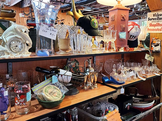 Crystal, porcelain, and vintage collectibles compete for attention on crowded shelves. That vase might have graced a table during the moon landing&mdash;now it could grace yours.