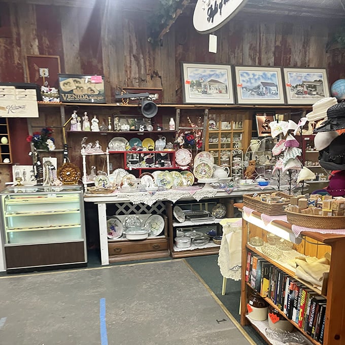 A treasure hunter's paradise awaits behind every booth wall. This vendor's carefully curated collection spans from delicate china to vintage books, all begging to tell their stories.