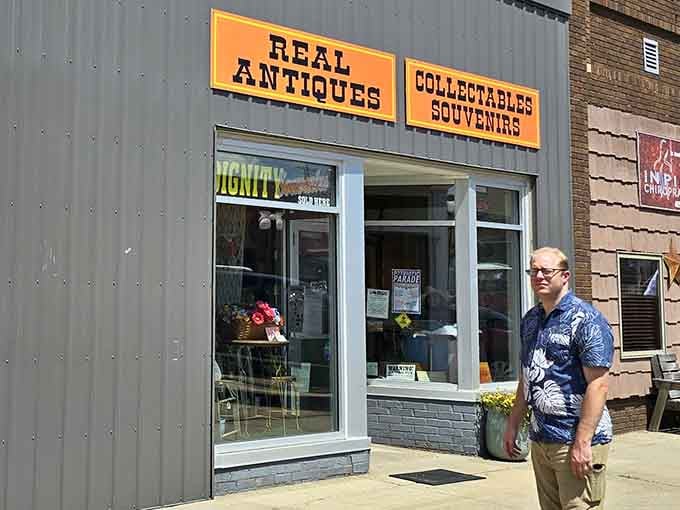 The unassuming storefront of Old West Trading Post belies the treasure trove within. Those bright yellow signs aren't kidding about the "real" part of "real antiques."