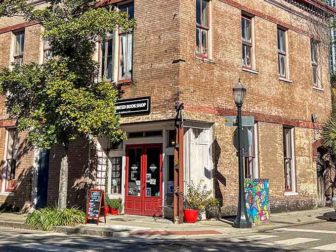 Historic brick architecture houses this literary haven on the corner street, where the charming exterior hints at treasures within.