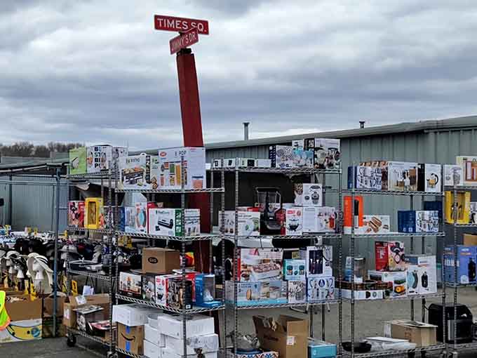 That iconic red sign stands like a beacon for bargain hunters who know exactly where their Saturday morning belongs.