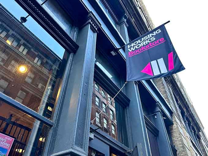 Look up and you'll spot the modern signage that marks this SoHo sanctuary where doing good and finding books collide beautifully.