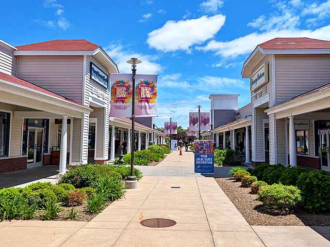 New England charm meets serious shopping at Wrentham Village Premium Outlets, where the architecture is as inviting as the discounts.