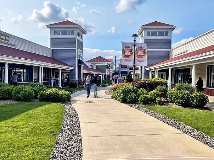 New England charm meets serious shopping at Wrentham Village Premium Outlets, where the architecture is as inviting as the discounts.