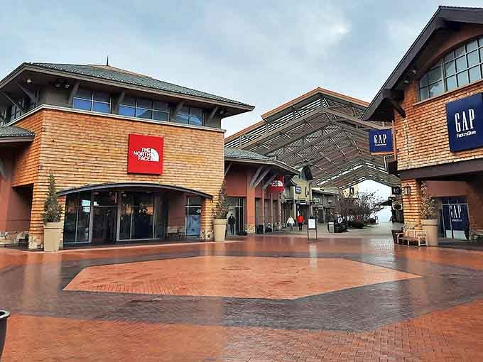 The North Face meets GAP in this retail intersection. The only traffic jam you'll encounter is deciding which store deserves your attention first.