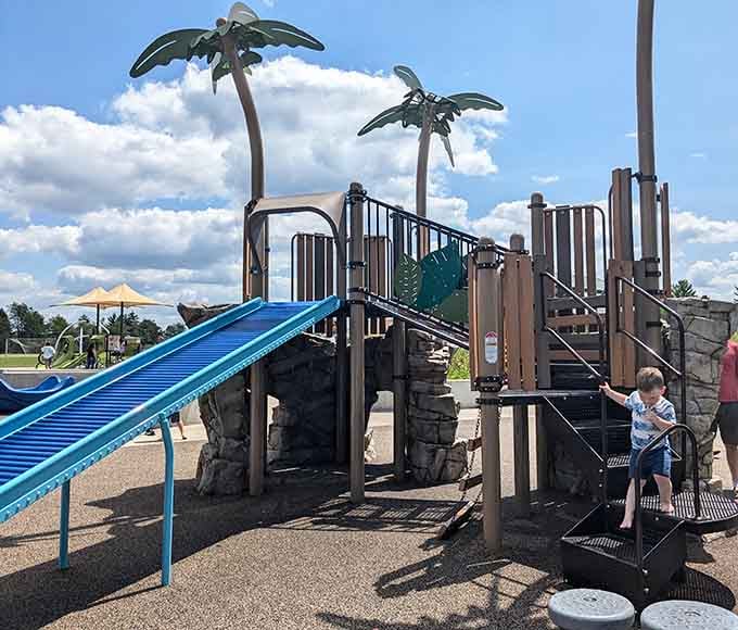 Palm trees in Wisconsin? This tropical-themed play area brings the jungle vibes without the humidity or mosquitoes.