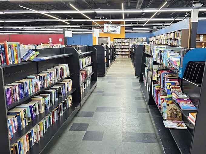 The book section stretches endlessly ahead, promising literary adventures at prices that won't require a library card explanation.