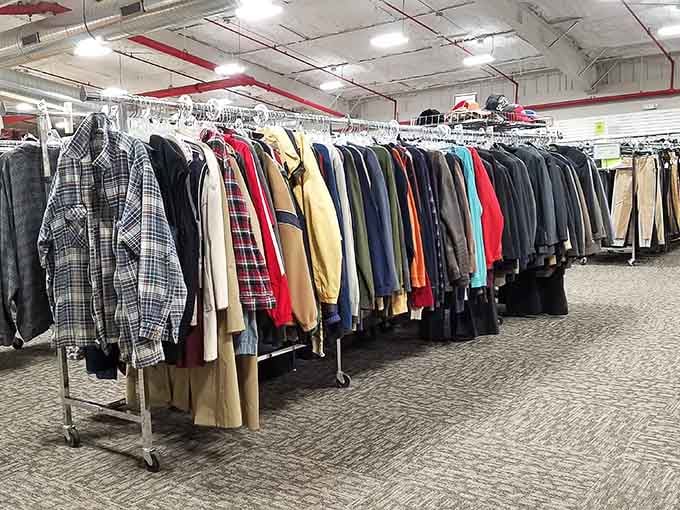 Racks of clothing in every color imaginable, all sorted sensibly so you're not playing hide-and-seek with your size.