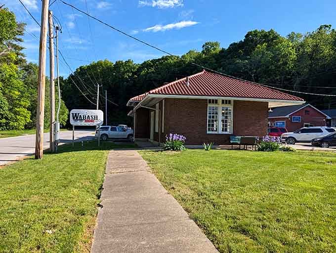 That red tile roof and classic brick facade aren't just for show—this is where history meets hickory smoke.