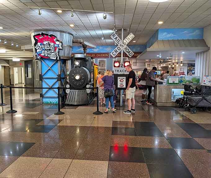 That locomotive entrance isn't just for show; it's your first hint that this meal comes with entertainment included.