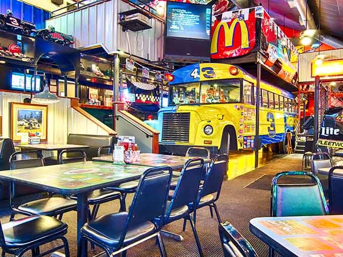 That yellow school bus isn't taking anyone to math class, just straight to barbecue heaven and back.