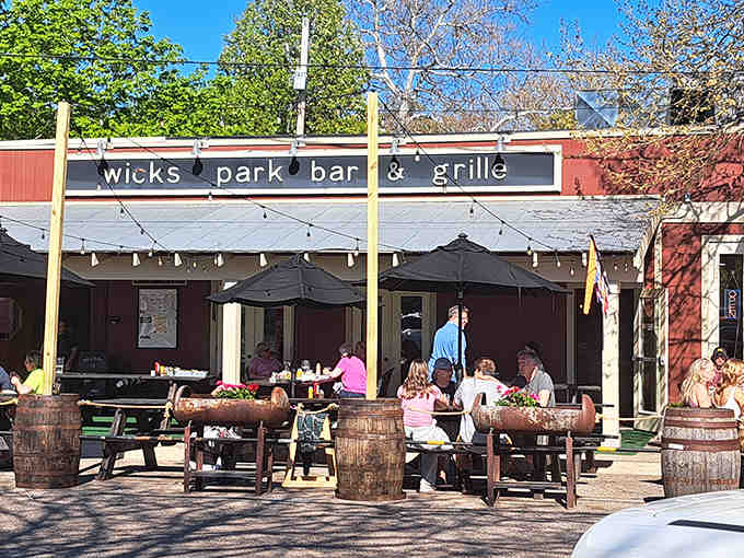 When the weather cooperates, this outdoor setup becomes the best seat in town for people-watching and relaxing.