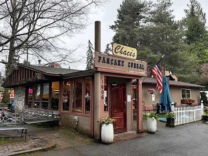 Nestled among towering Pacific Northwest trees, this cozy cottage-style diner looks like it wandered out of a storybook and decided to stay.