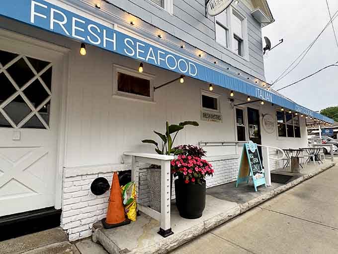 The blue "FRESH SEAFOOD" sign isn't just decoration&mdash;it's a straightforward promise this New London gem delivers on with every plate.