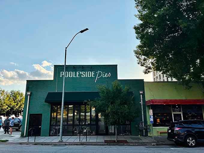 That turquoise exterior isn't just paint, it's a beacon calling you toward mac and cheese salvation in downtown Raleigh.