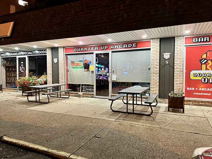 The glow of arcade screens through those windows calls to you like a nostalgic siren song.