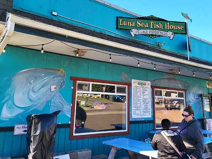 That bright blue exterior isn't whispering its presence; it's announcing that something delicious is about to happen inside.