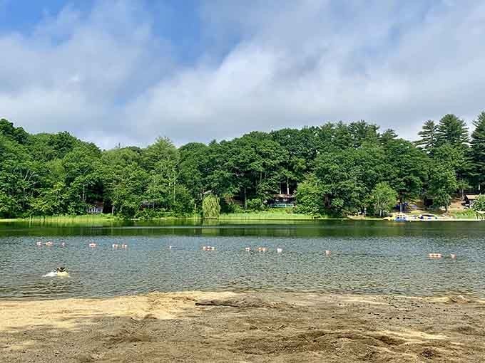 The sandy beach and crystal-clear waters of Mount Tom Pond make you forget you're landlocked in Connecticut.