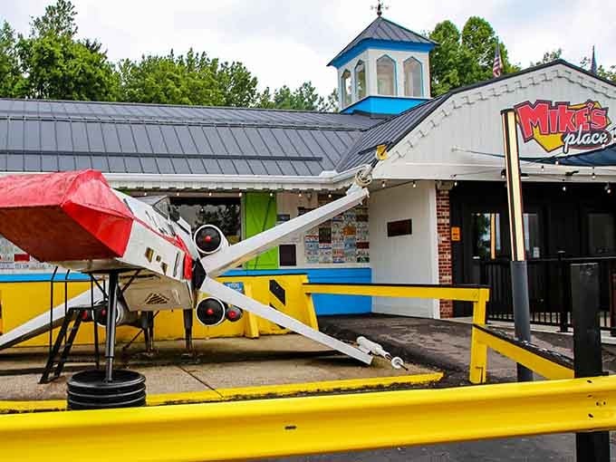 That's not a UFO landing, it's just Mike's Place announcing itself as Kent's most gloriously over-the-top dining destination.