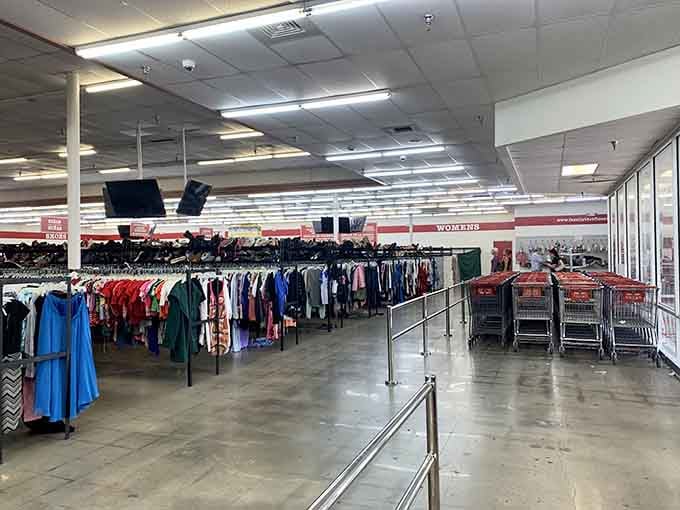 Those endless racks stretching toward the horizon are your invitation to the greatest treasure hunt in Houston.