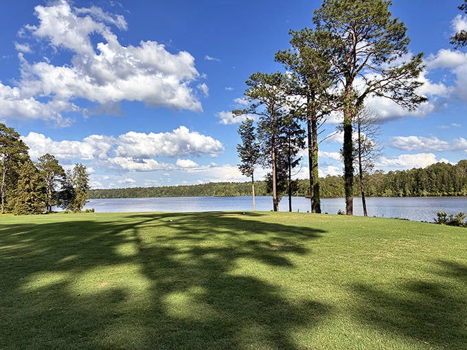 Cloud-watching from this lakeside lawn isn't just relaxation&mdash;it's a masterclass in the art of doing absolutely nothing, perfectly.