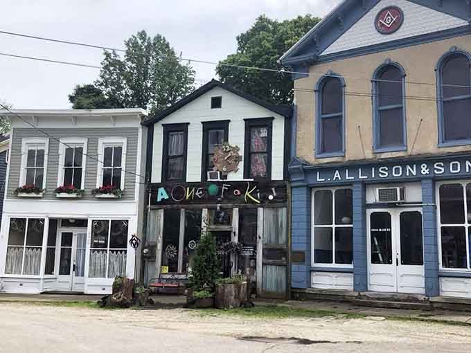 These colorful storefronts look like a box of crayons decided to become buildings and honestly succeeded beautifully.