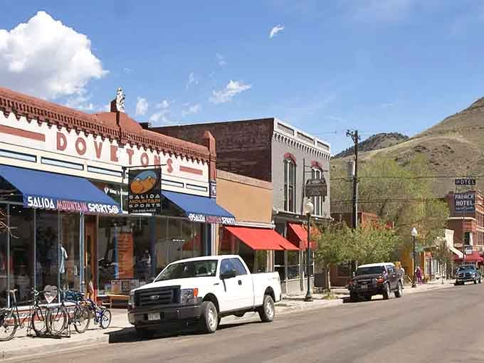 The charming storefronts and mountain views create a scene that makes you want to park and just wander aimlessly.