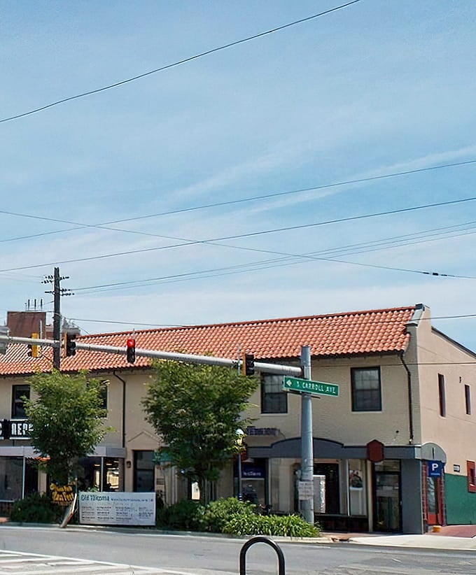 Carroll Avenue's charming storefronts prove that character beats cookie-cutter corporate design every single time.