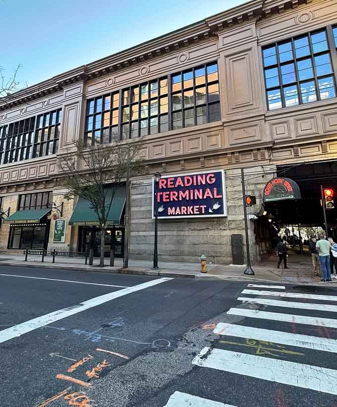 Reading Terminal Market's grand facade welcomes you to Philadelphia's historic food paradise and Southern comfort central.