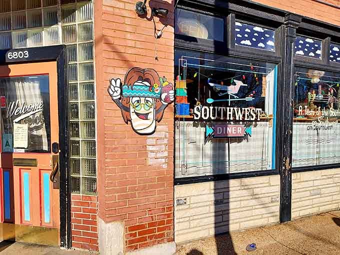 That cheerful cartoon character on the window knows something you don't: breakfast bliss awaits inside.