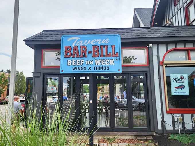 That distinctive striped facade isn't just charming architecture, it's your beacon to Western New York's beef on weck paradise.