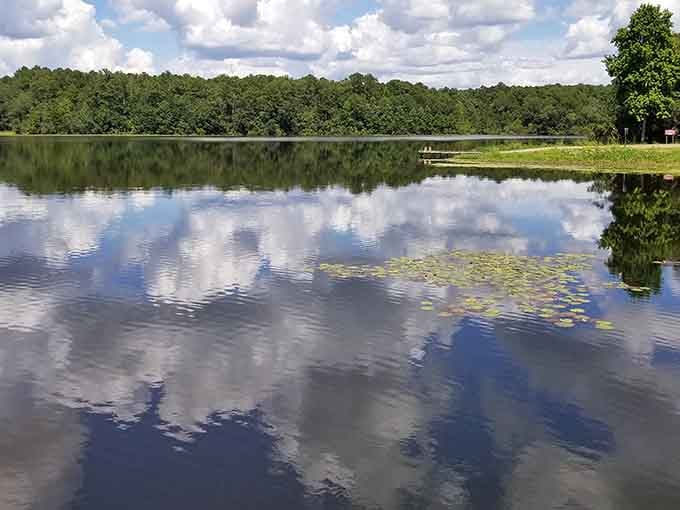 Cloud reflections so perfect, you'll spend ten minutes trying to figure out which way is up in your photos.