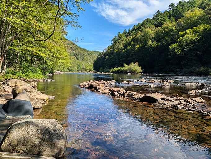 Crystal clear waters flow between ancient rocks, creating nature's perfect meditation spot. The Lehigh River doesn't rush&mdash;it ambles, like it's got all the time in the world.