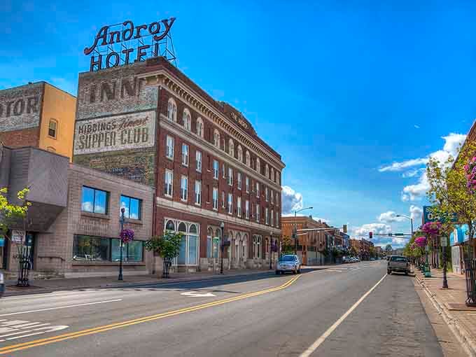 The Androy Hotel sign towers over downtown like a beacon reminding you that elegance never goes out of style here.