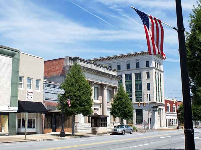When your downtown features both Old Glory and classical architecture, you know someone cared about doing things right.