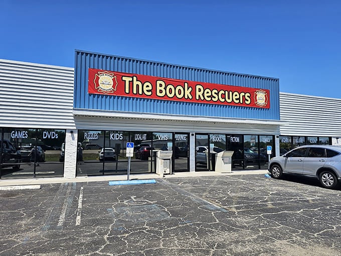 The exterior storefront promises exactly what's inside: games, DVDs, puzzles, books, and hours you didn't plan to spend.