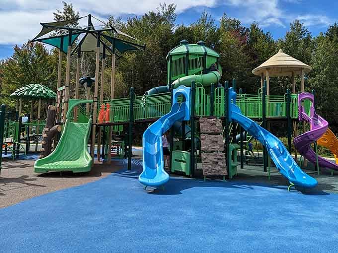 Multiple slides in brilliant blues and greens mean your kids can finally stop arguing about whose turn it is.