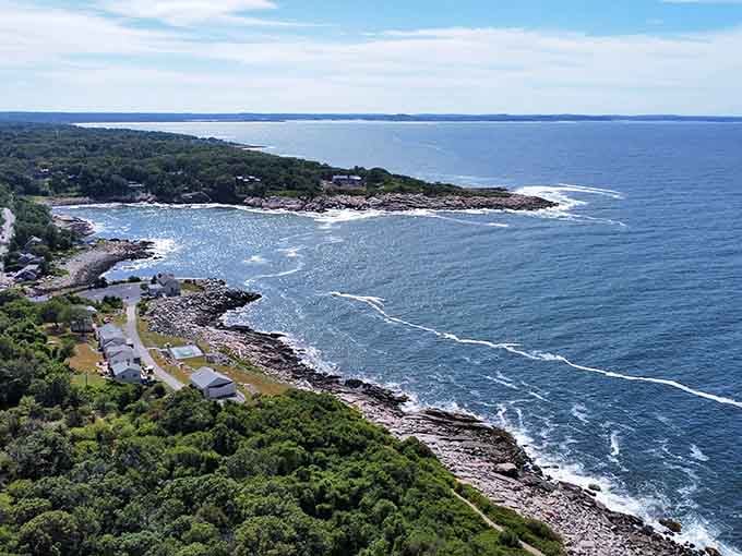 Aerial magic reveals Halibut Point's true splendor&mdash;a peninsula where forest meets granite meets ocean in a geographical love triangle.