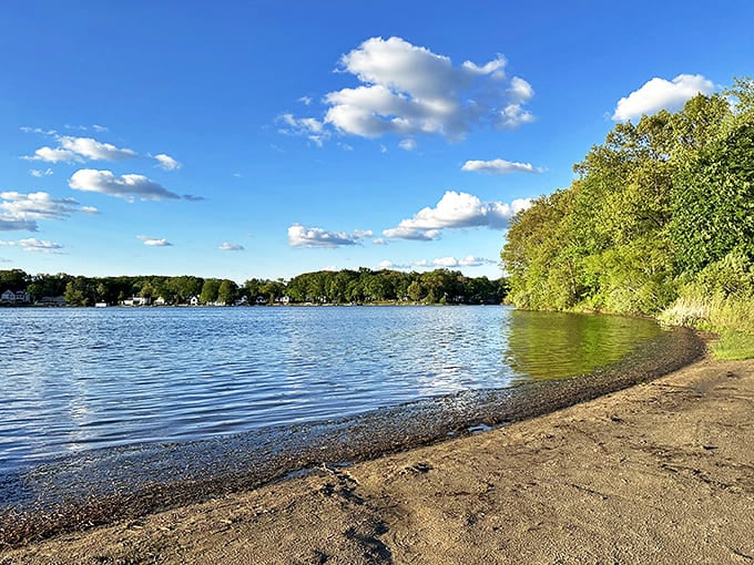 Nature's perfect bench placement &ndash; this lakeside seat offers front-row tickets to Ohio's most serene water show.