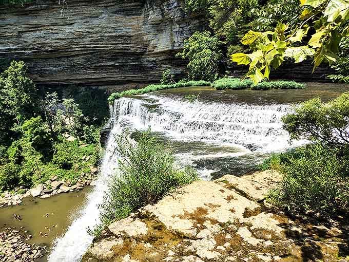 One of the smaller cascades at Burgess Falls offers a perfect vantage point for visitors to witness nature's artistry in quiet contemplation.