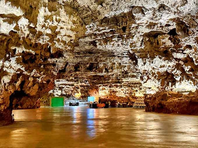 When a cave room is so massive it hosts stages and seating, you know nature was showing off big time.