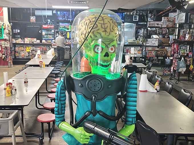 Even the aliens need breakfast at Galaxy B&G, where sci-fi collectibles and comfort food create an unforgettable dining experience.