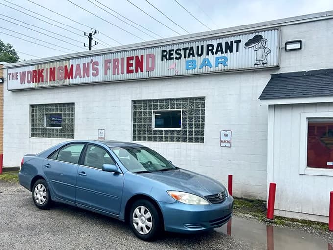 That modest sign and unassuming facade aren't trying to be retro—they're the genuine article, baby.