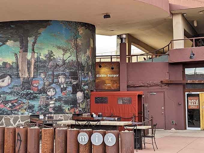 That distinctive architecture and outdoor mural make Diablo Burger impossible to miss on Flagstaff's historic Route 66.
